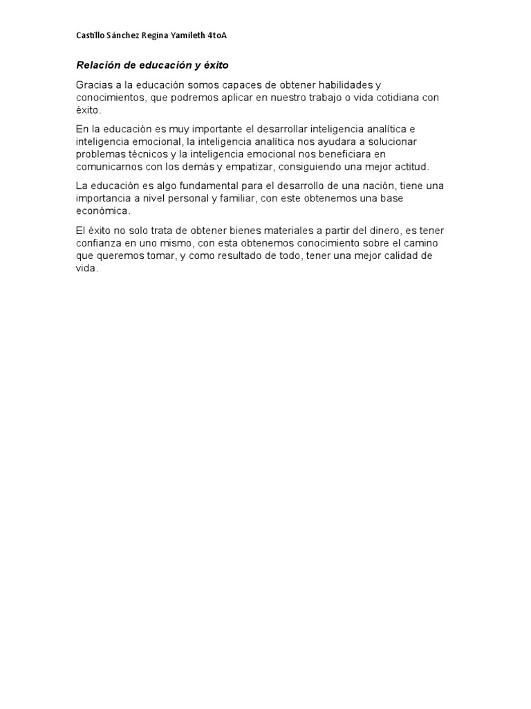 Relacion De Educacion Y Exito Pdf