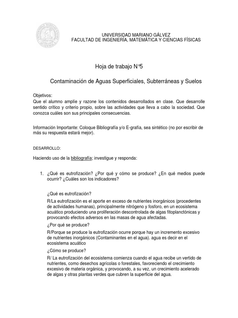 Hoja de Trabajo N°5 - Contaminacion de Aguas y Suelo-Convertido ...