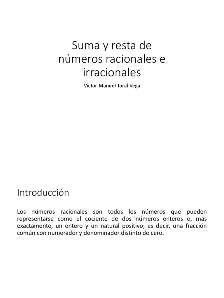 Suma y Resta de Números Racionales e Irracionales | PDF | Número ...
