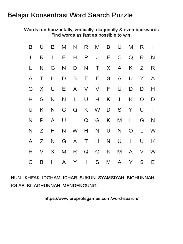 Belajar Konsentrasi Word Search Puzzle - ProProfs | PDF