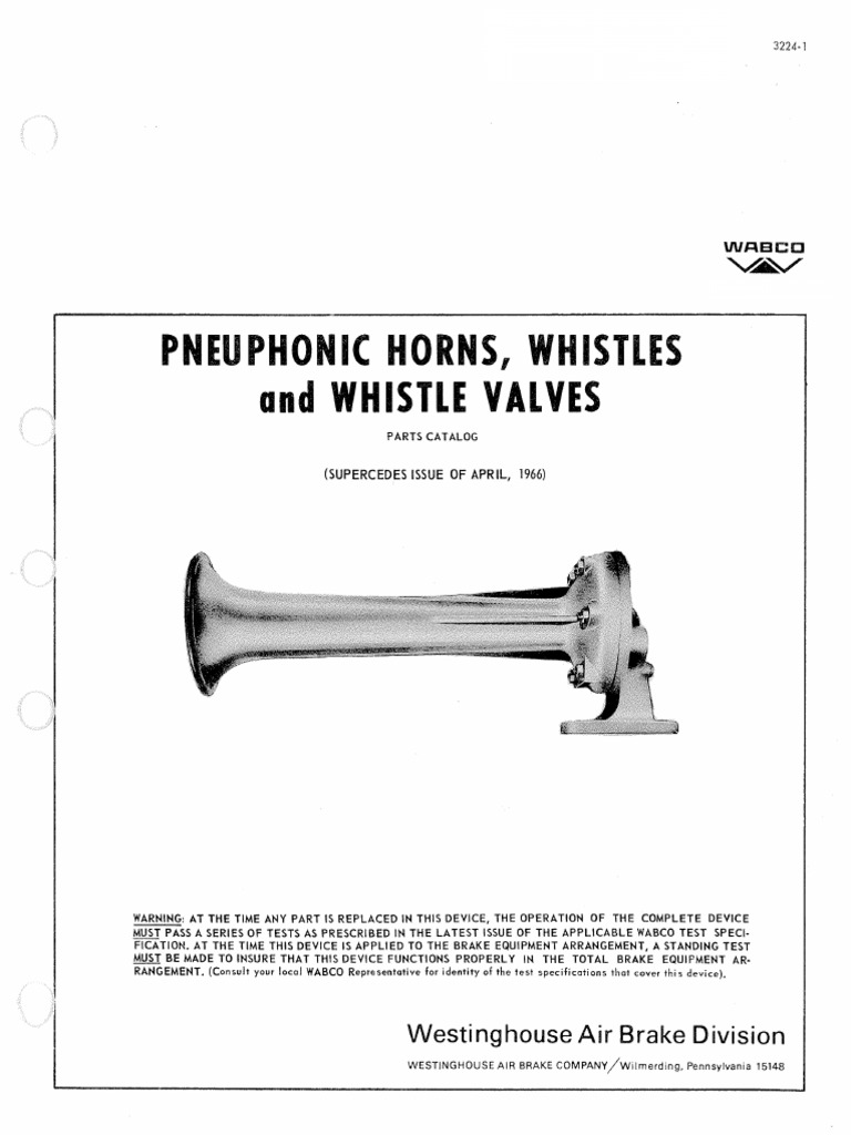 Westighouse WABCO Horns Whistles and Valves Parts Catalog | PDF