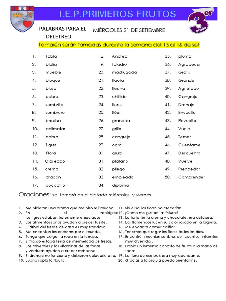 Palabras para Deletrear en Primaria | PDF