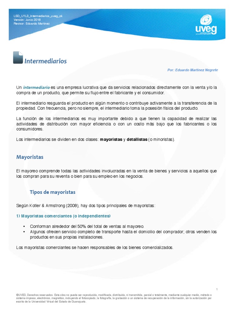 LSD U1L3 Intermediarios Uveg Ok | PDF | Al por menor | Venta al por menor