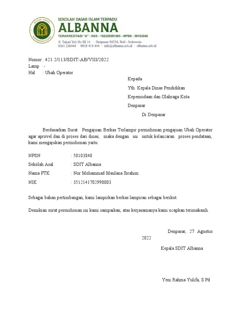 040 - Surat Permohonan Tarik Data Ferry Fadli | PDF