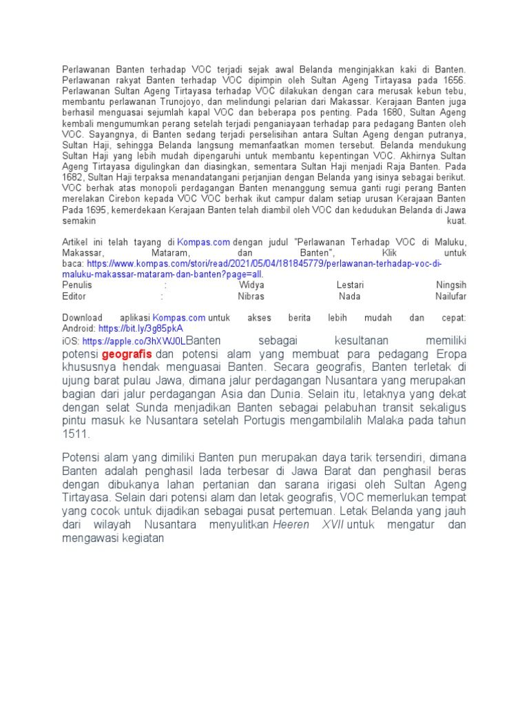 Perlawanan Banten Terhadap VOC Terjadi Sejak Awal Belanda Menginjakkan ...