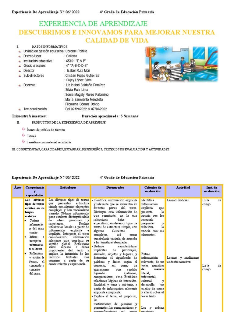 4 Grado Experiencia de Aprendizaje 6 | Descargar gratis PDF | Evaluación | Geometría