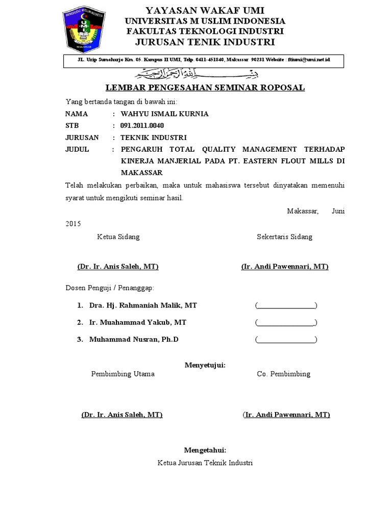 Lembar Pengesahan Perbaikan Proposal | PDF