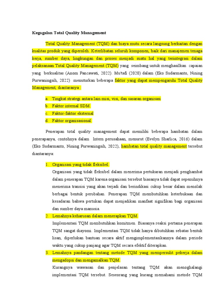 Kegagalan Total Quality Management | PDF