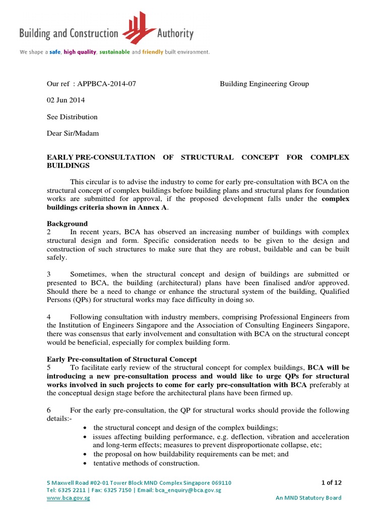 BCA Early Consultation of Complex Structures | PDF | Economic Sectors ...