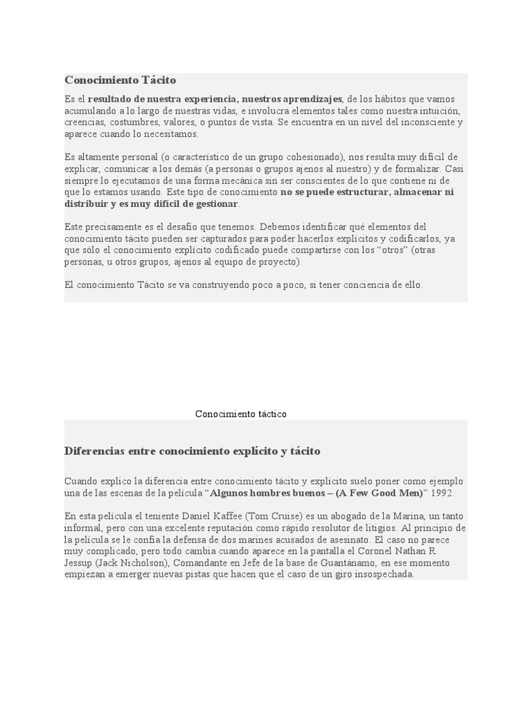 Conocimiento Tácito | PDF
