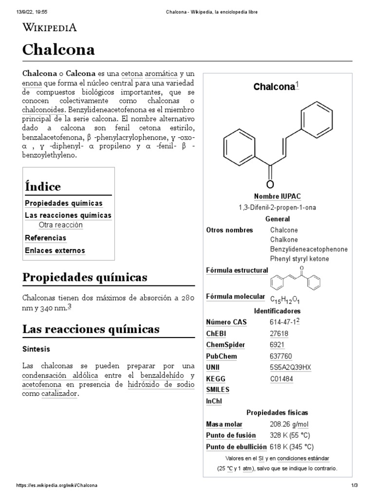 Chalcona - Wikipedia, La Enciclopedia Libre | PDF | Ciencias fisicas ...