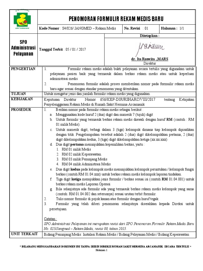 Penomoran Formulir Rekam Medis Baru | PDF
