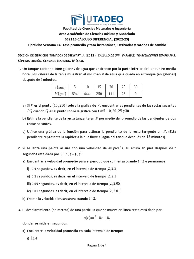 Ejercicios S4 CD 2022-2S - Tasa - Derivadas y Razones de Cambio | PDF | Derivado | Velocidad