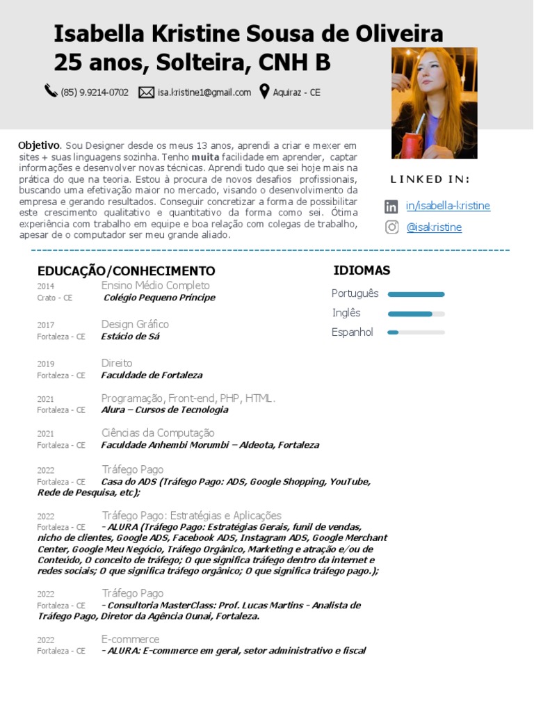 Currículo Isabella Kristine - 2022 | PDF | E-commerce | Marketing