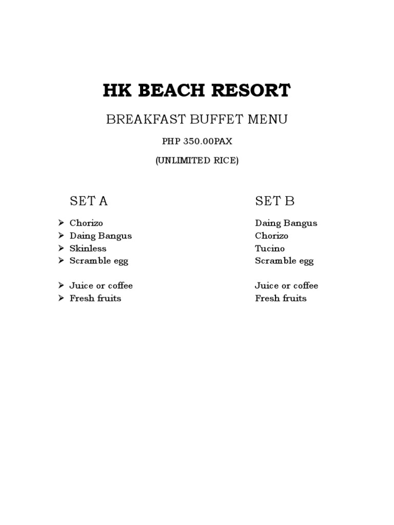 Breakfast Buffet Menu | PDF