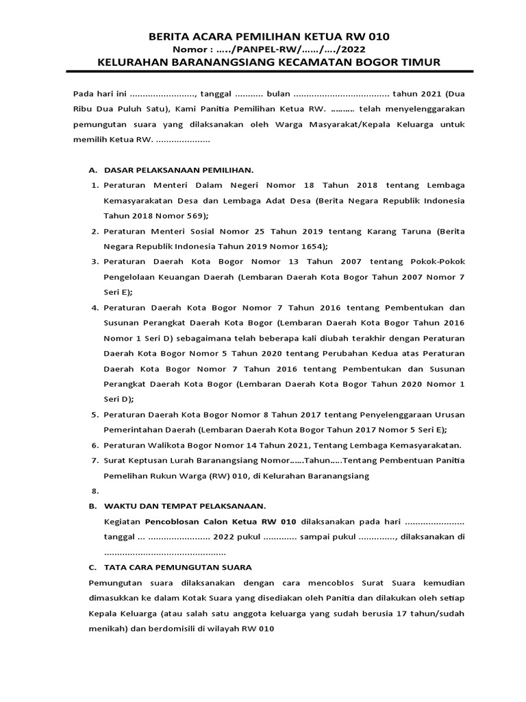 Berita Acara Pemilihan Ketua RW | PDF Berita Acara Pemilihan Ketua RW | PDF