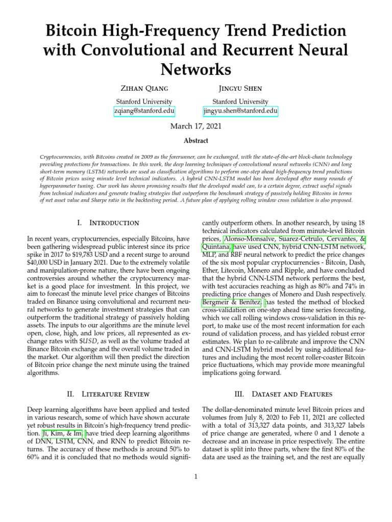 Bitcoin High-Frequency Trend Prediction With Convolutional and Recurrent Neural Networks | PDF ...