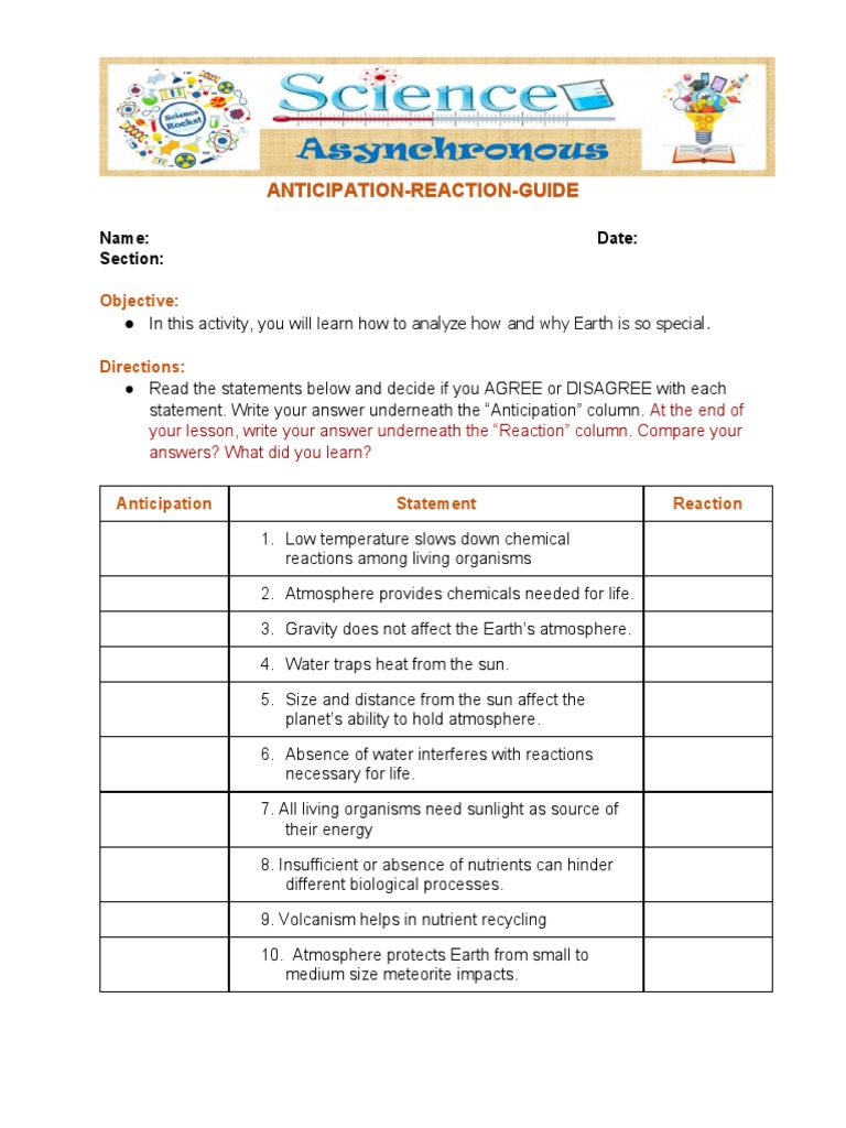 Anticipation-Reaction-Guide (Earth Science) | PDF