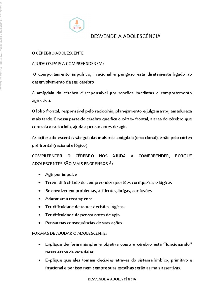 O Cérebro Adolescente Pdf Pdf Cérebro Adolescência