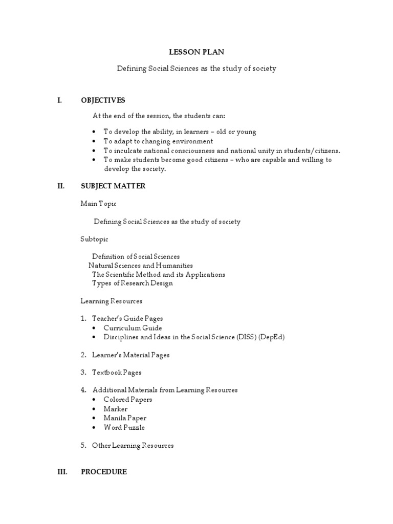 1 - Lesson Plan - Definition of Social Science | PDF | Science | Social ...