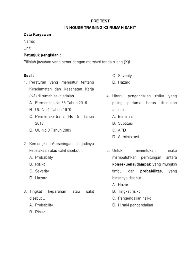 Evaluasi K3: Pre dan Post Test | PDF
