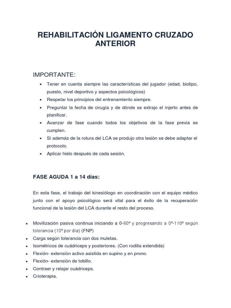 Protocolo Rehabilitación LCA | PDF | Rodilla | Corriendo