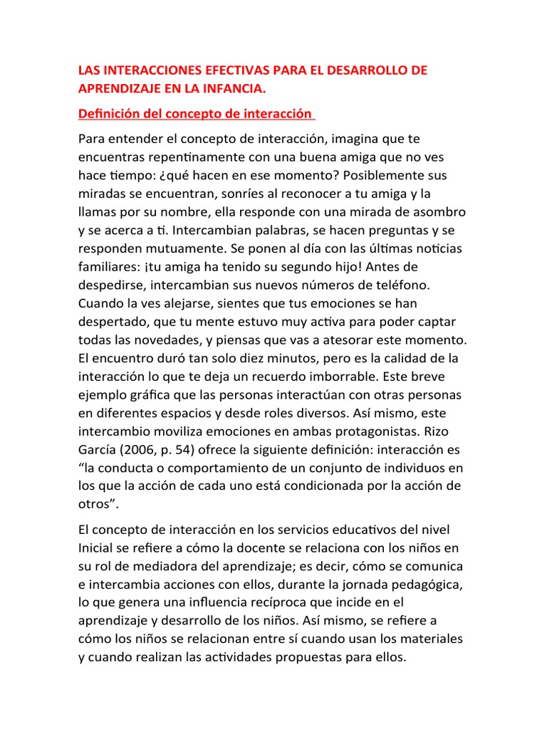Las Interacciones Efectivas para El Desarrollo de Aprendizaje en La ...