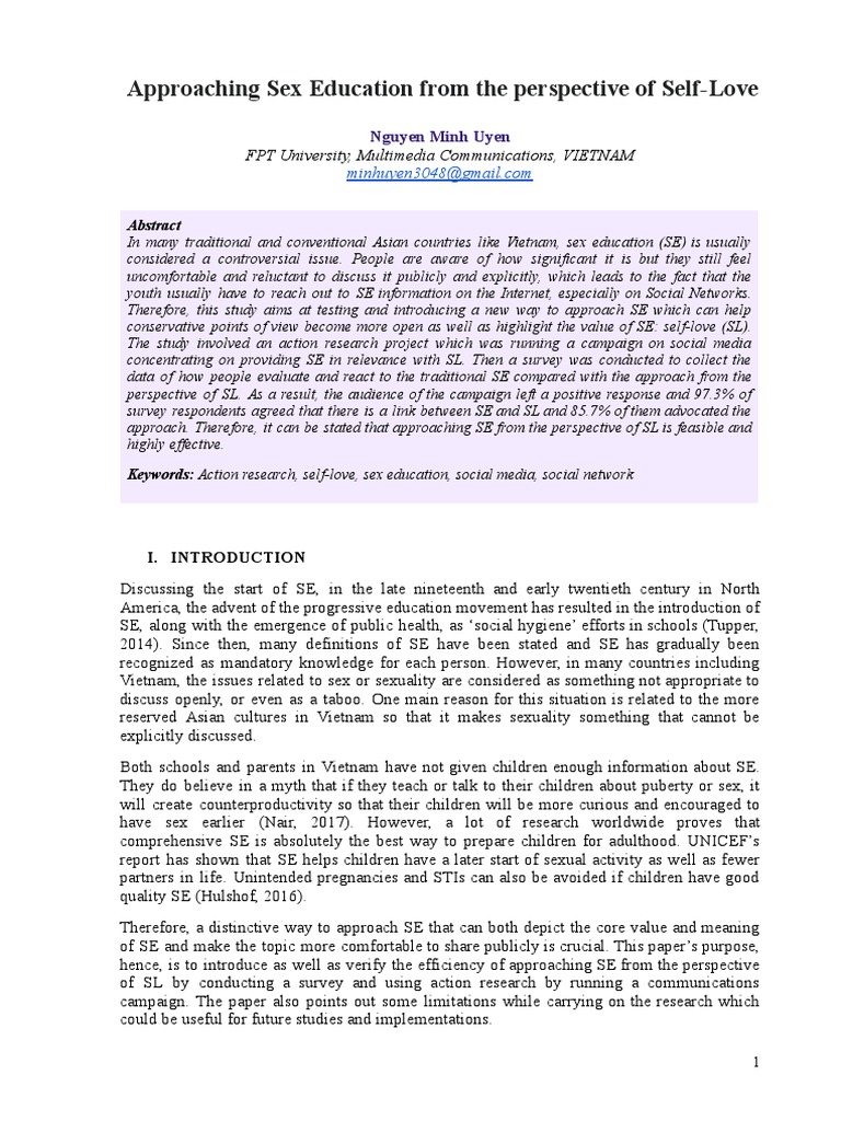 Approaching Sex Education From The Perspective Of Self Love Nguyen Minh Uyen K14 Hcm Pdf