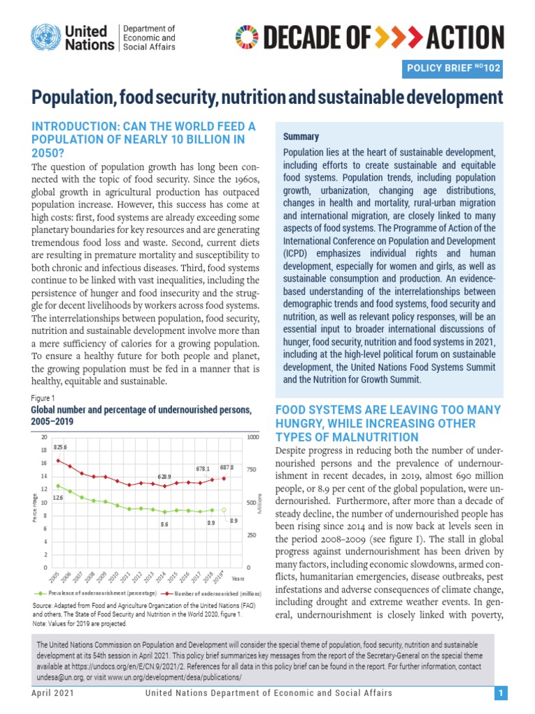 UN/DESA Population, Food Security, Nutrition and Sustainable Development 2021 Policy Brief ...