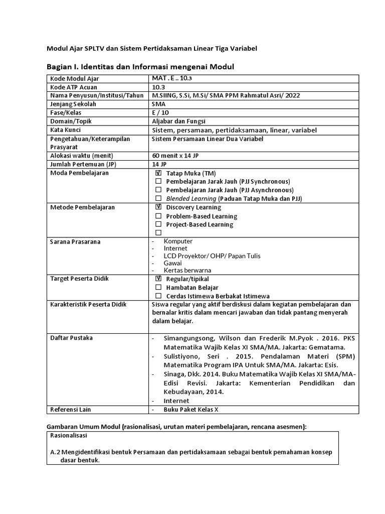 Modul SPLTV & Pertidaksamaan Linear | PDF
