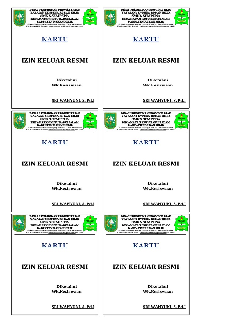Kartu Izin Keluar Resmi | PDF