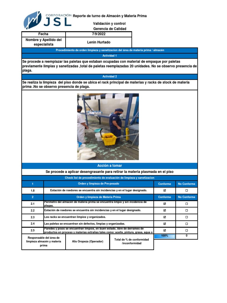 Informe de Limpieza y Sanetizacion de Almacen | PDF | Materiales | Química Informe de Limpieza y Sanetizacion de Almacen | PDF | Materiales | Química