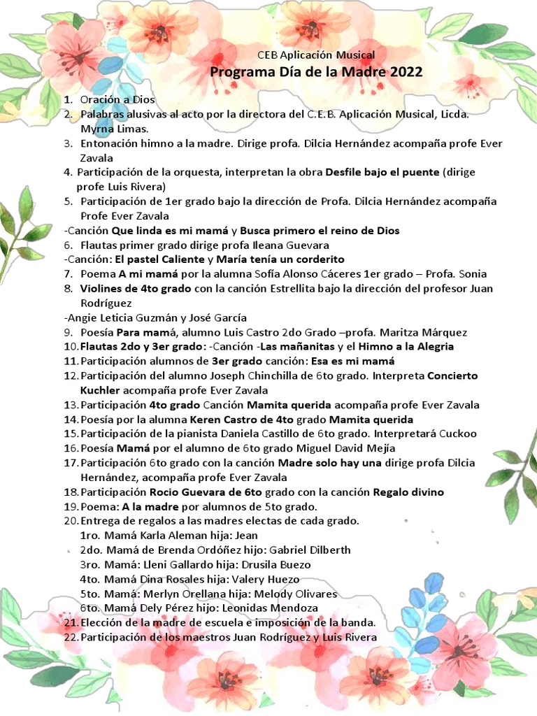 Programa Dia De La Madre 2022 Pdf