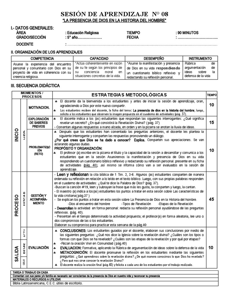 SESIÓN DE APRENDIZAJE N8 - 5to | PDF | Dios | Aprendizaje