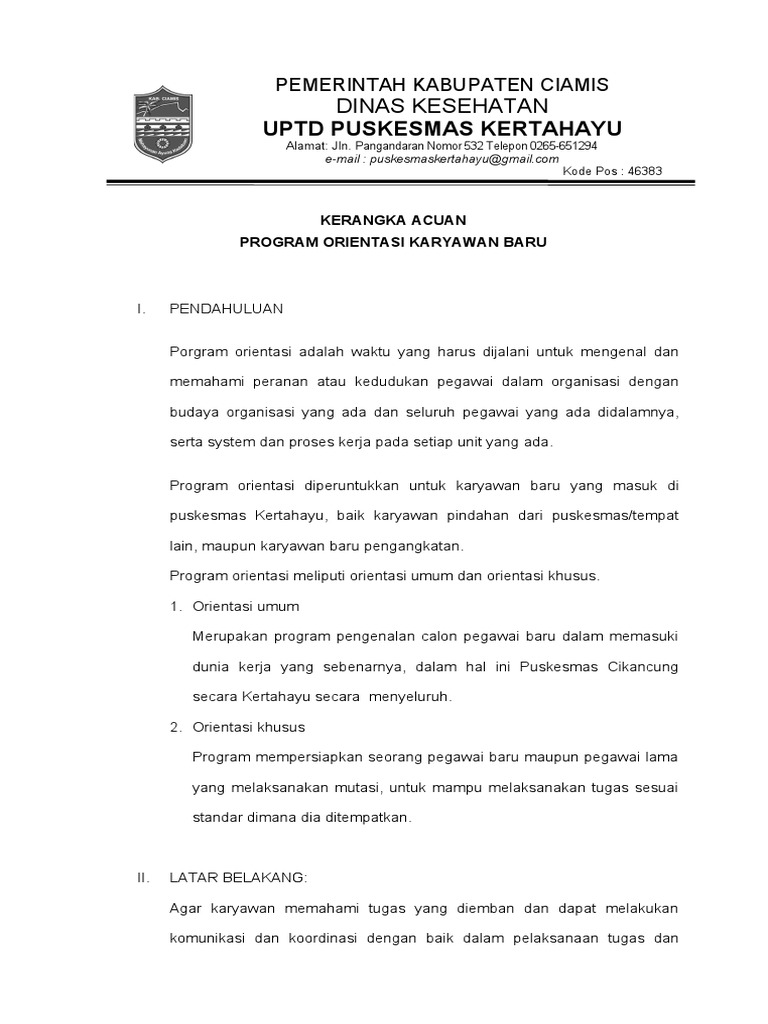 1.3.4.1 KAK Orientasi Karyawan Baru | PDF