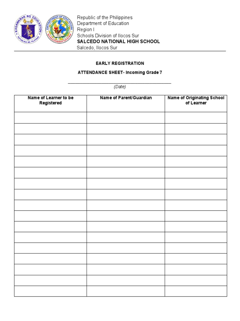 Early Registration Attendance Sheets | PDF | Science Education ...