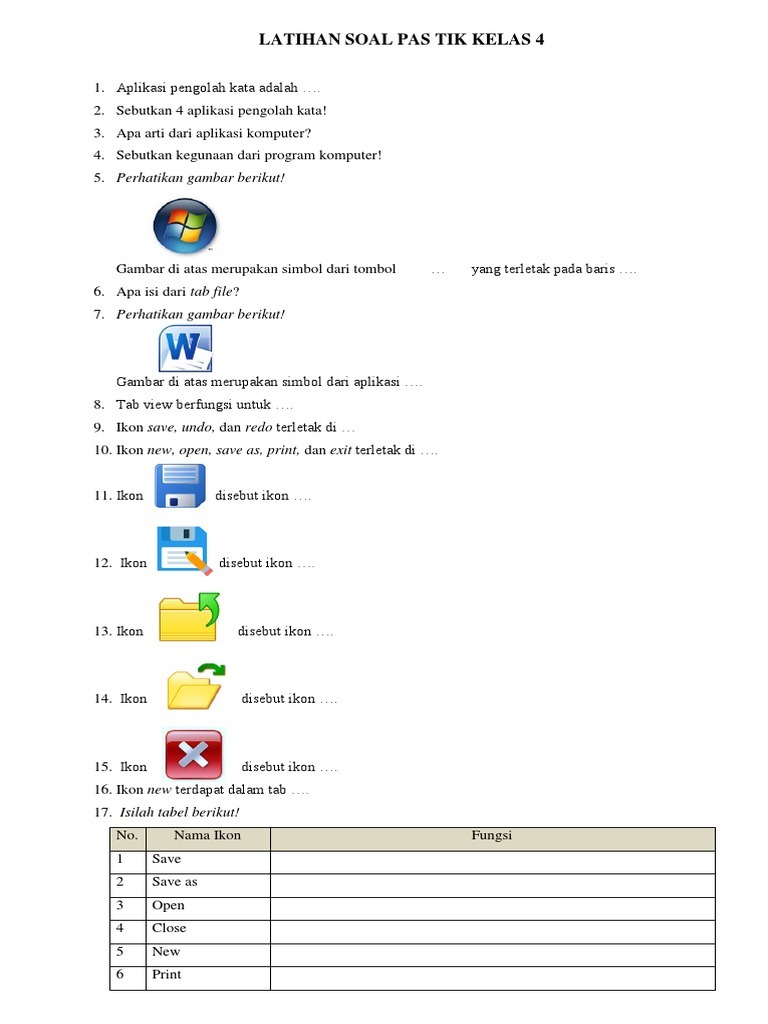 Latihan Soal Pas Tik Kelas 4 | PDF