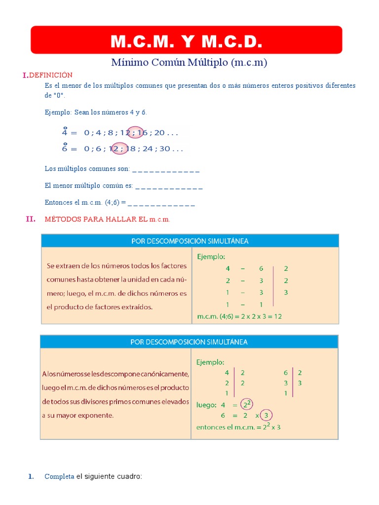MCM y MCD para Sexto Grado de Primaria | PDF | Teoría de los números ...