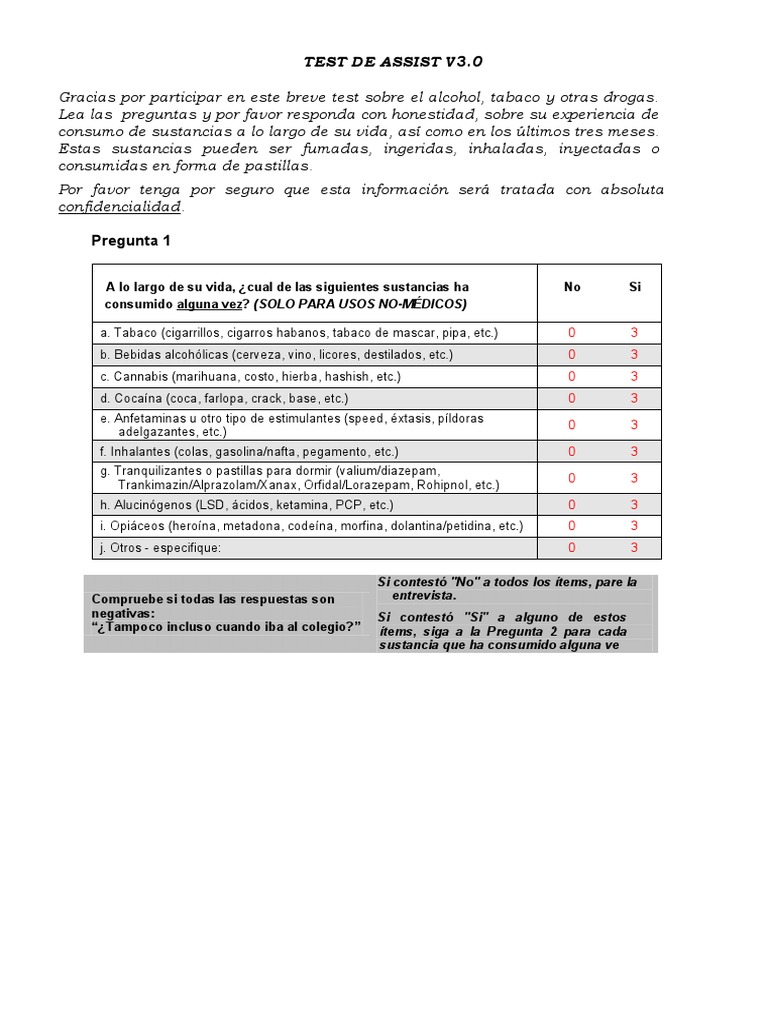 Test de Assist V3.0 Word | PDF | Drogas | Cocaína