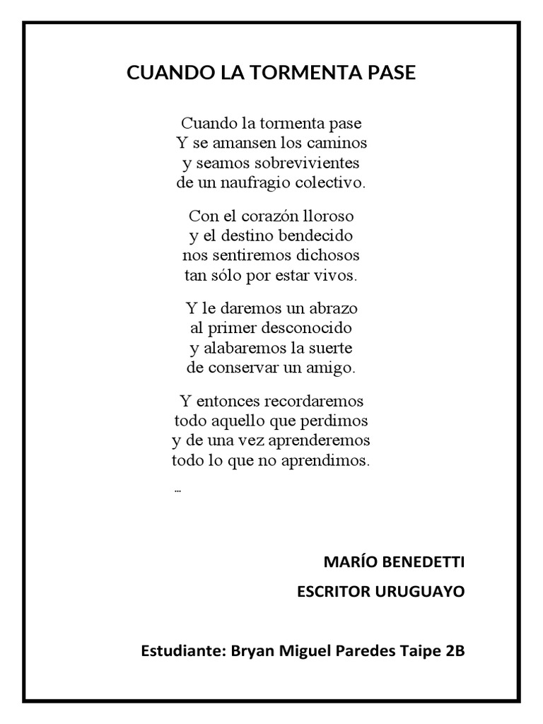 Poesia Bryan Cuando La Tormenta Pase | PDF Poesia Bryan Cuando La Tormenta Pase | PDF