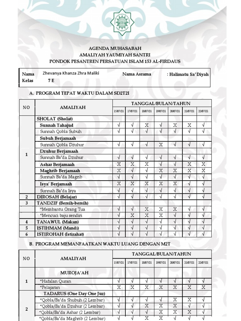 Lembar Ceklis Al-Firdaus | PDF