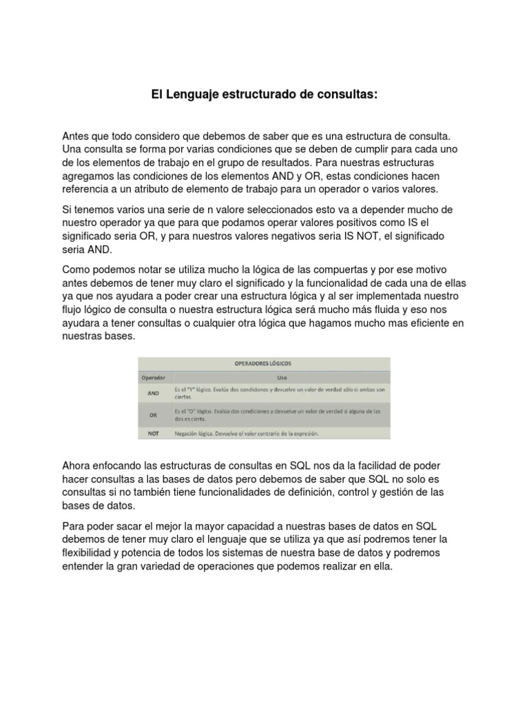 El Lenguaje Estructurado de Consultas | PDF | SQL | Bases de datos