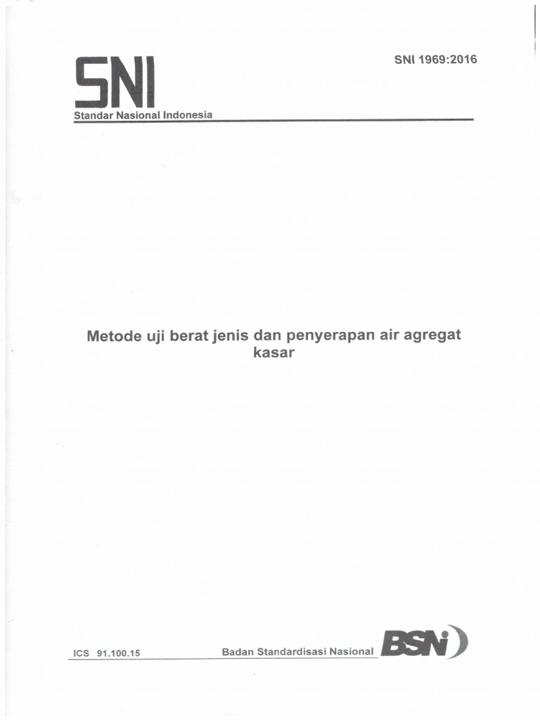 SNI 1969-2016 Metode Uji Berat Jenis Dan Penyerapan Air Agregat Kasar | PDF