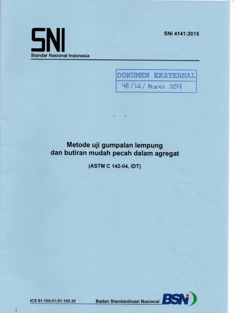 SNI 4141 - 2015 Metoda Uji Gumpalan Lempung | PDF
