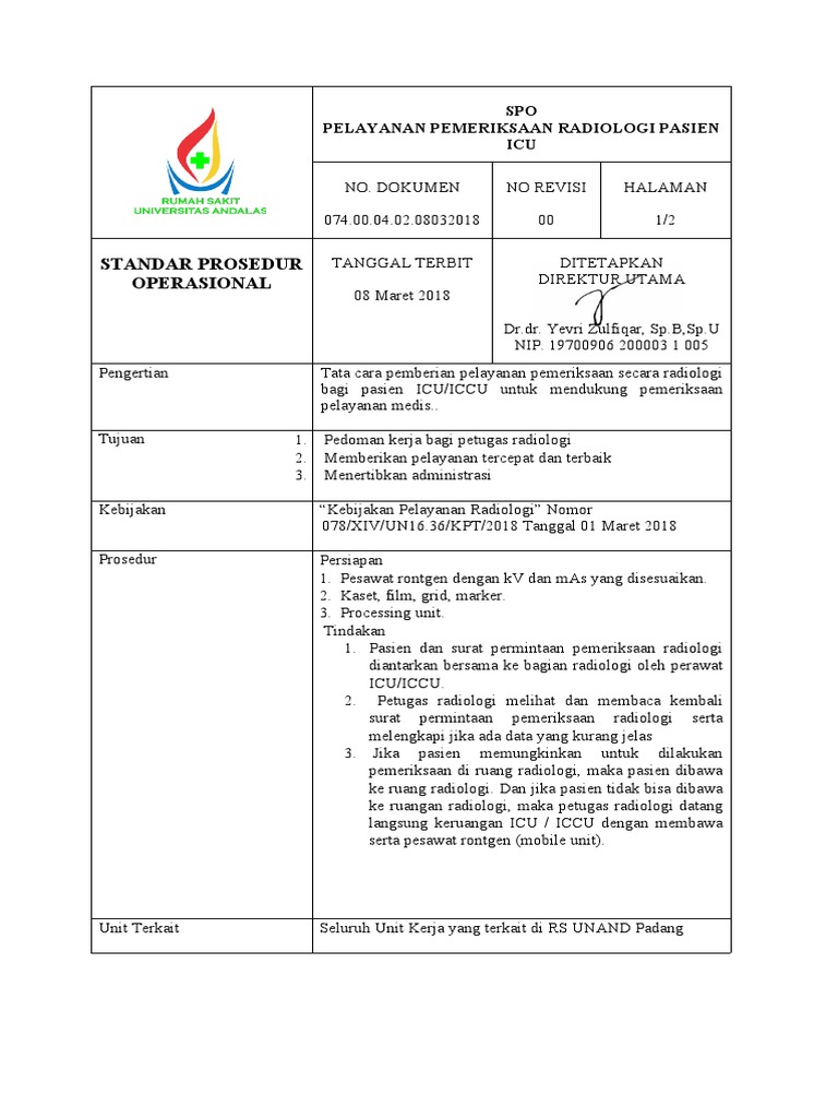 Spo Pemeriksaan Radiologi Pasien Icu | PDF