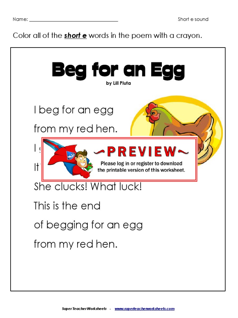 Short e Hen Poem | PDF