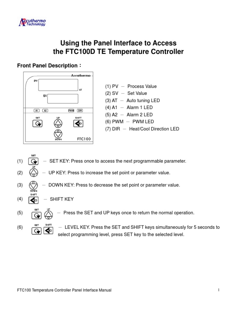 FTC100D Panel Interface AT052610 | PDF | Parameter (Computer Programming) | Electricity