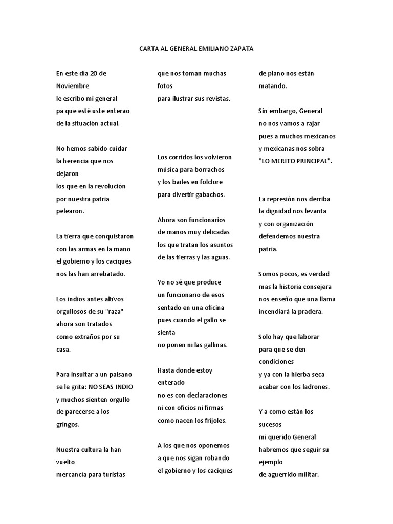 Carta Al General Emiliano Zapata | PDF