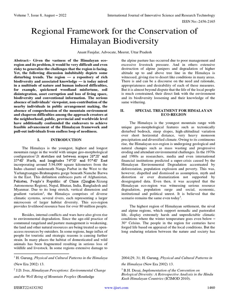 Regional Framework For The Conservation of Himalayan Biodiversity | PDF ...