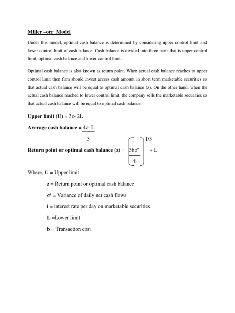Miller-Orr Model: Cash Balance Formula | PDF